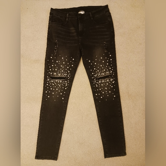 Vocal | Jeans | New Vocal Black Pearl Studded Jean Large 12 | Poshmark